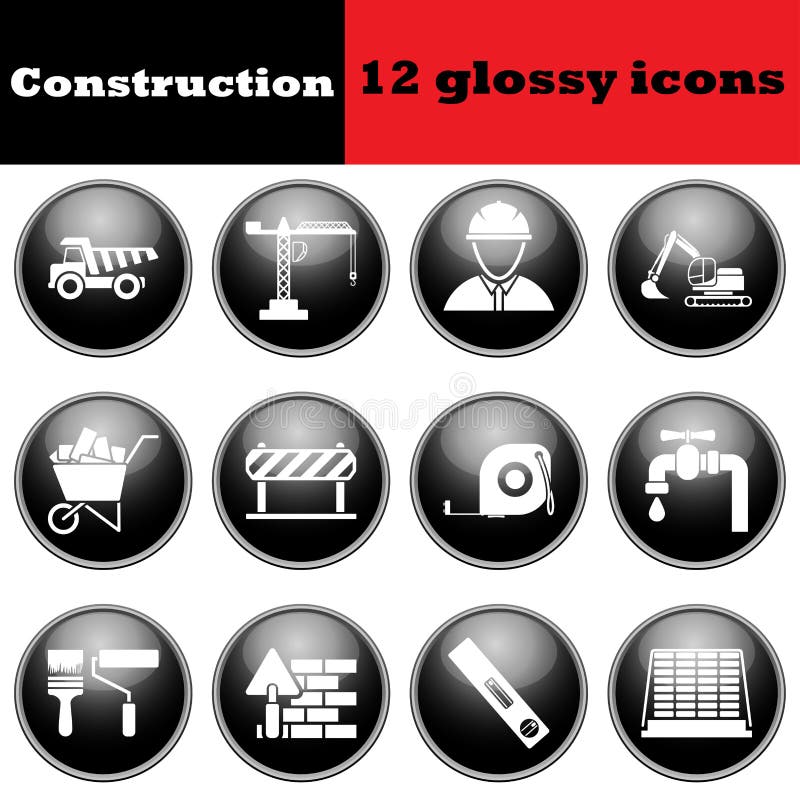 Set of Construction Glossy Icons Stock Vector - Illustration of glossy ...