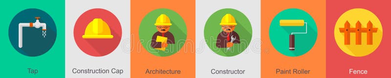 A Set of 6 Construction Icons As Tap, Construction Cap, Architecture ...