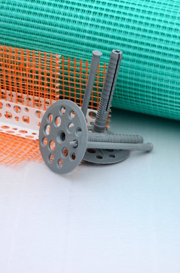 A Set of Construction Items for the Insulation of Walls. Plastic Dowels ...