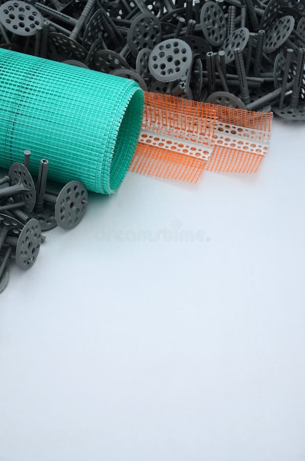 A Set of Construction Items for the Insulation of Walls. Plastic Dowels ...