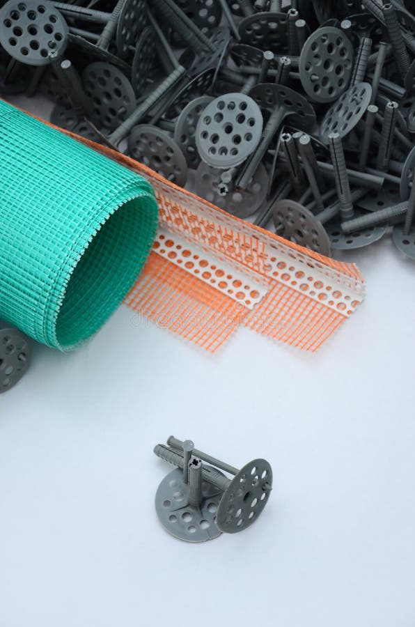 A Set of Construction Items for the Insulation of Walls. Plastic Dowels ...