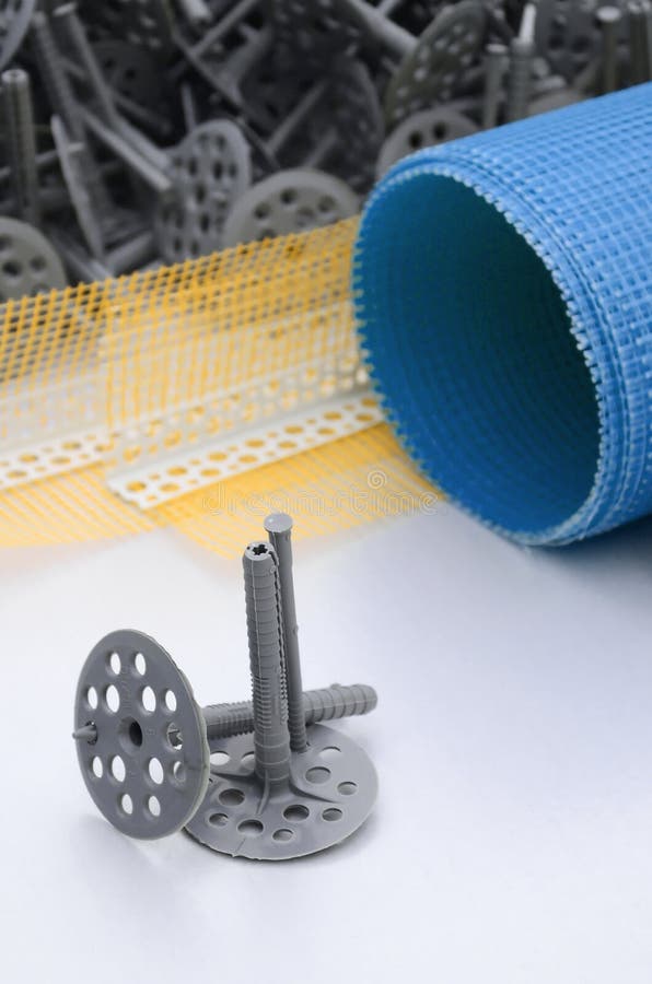 A Set of Construction Items for the Insulation of Walls. Plastic Dowels ...