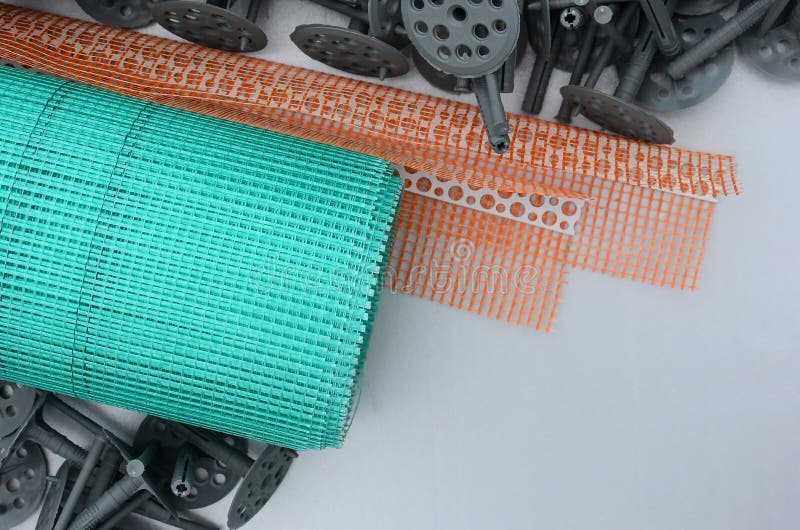 A Set of Construction Items for the Insulation of Walls. Plastic Dowels ...