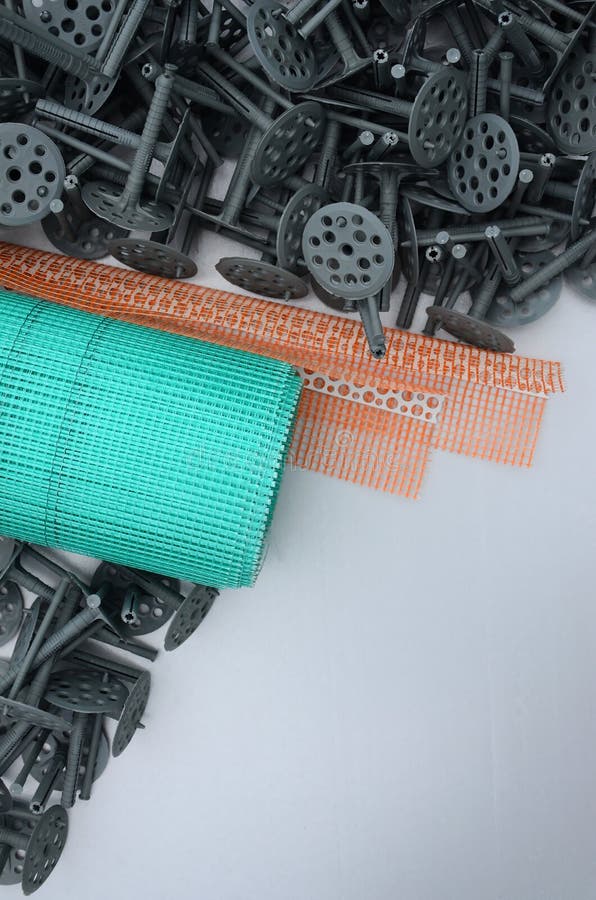 A Set of Construction Items for the Insulation of Walls. Plastic Dowels ...