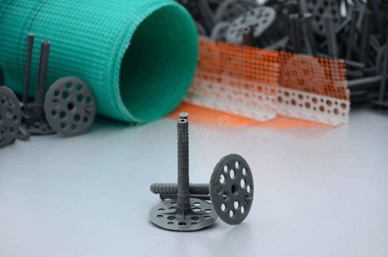 A Set of Construction Items for the Insulation of Walls. Plastic Dowels ...