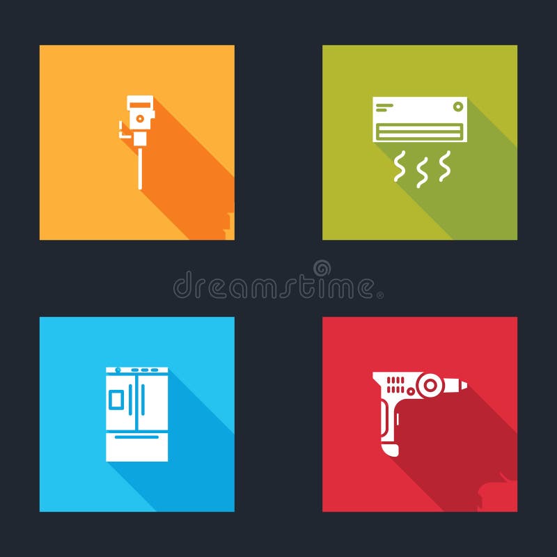 Set Construction Jackhammer, Air Conditioner, Refrigerator and Electric ...