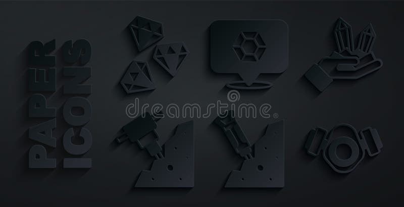 Set Construction Jackhammer, Gem Stone, Gas Mask, and Icon. Vector ...