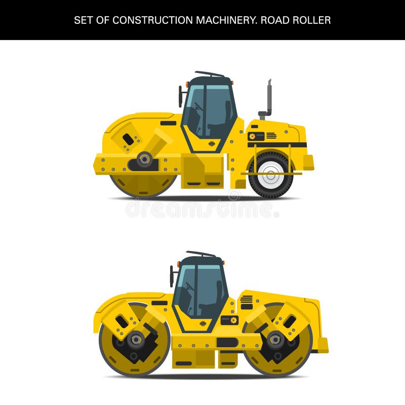 Set of Realistic Construction Machinery. Road Roller Stock Vector ...