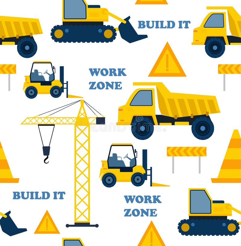 Set of Construction Machinery at Work Zone. Stock Illustration ...