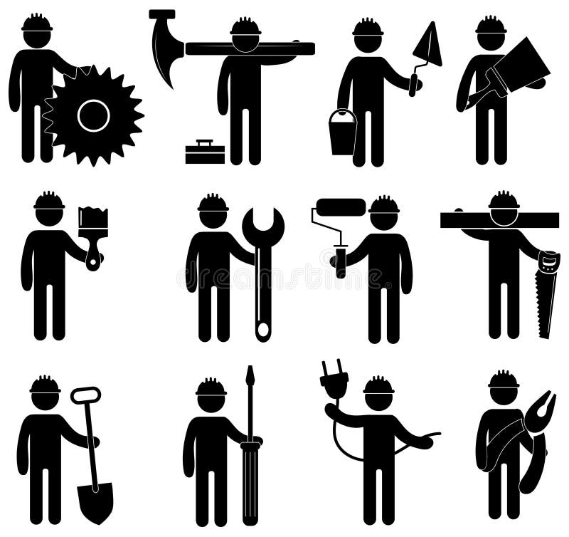 Set of Construction Professions Icons. Collection of Stylized Signs of ...