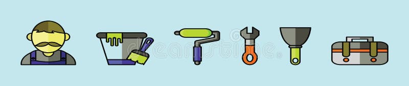Set of Construction Tools Cartoon Icon Design Template with Various ...