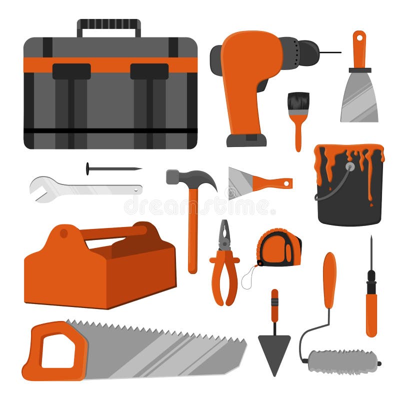 Set of Construction Tools. Cartoon Style. Vector Illustration. Stock ...