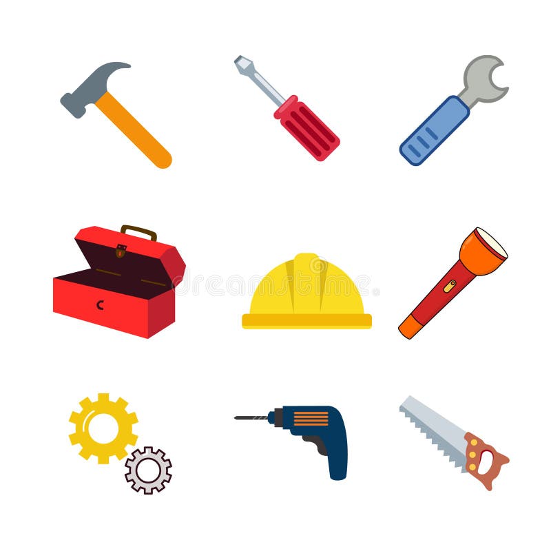 Set of Construction Tools Flat Icons Stock Illustration - Illustration ...