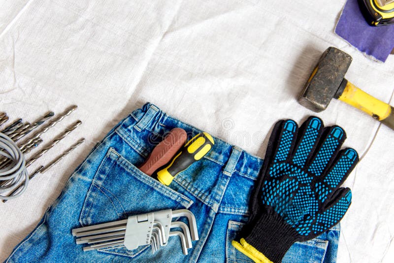 A Set of Construction Tools or Instruments Stock Photo - Image of ...