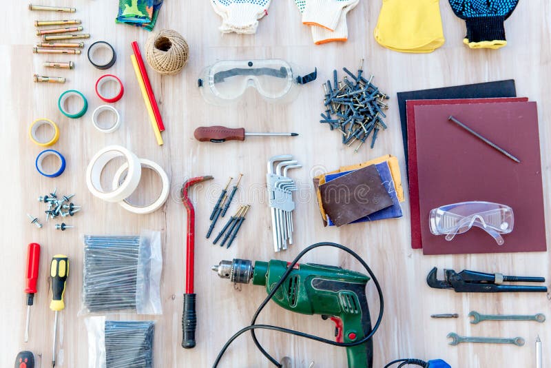 A Set of Construction Tools or Instruments Stock Photo - Image of ...