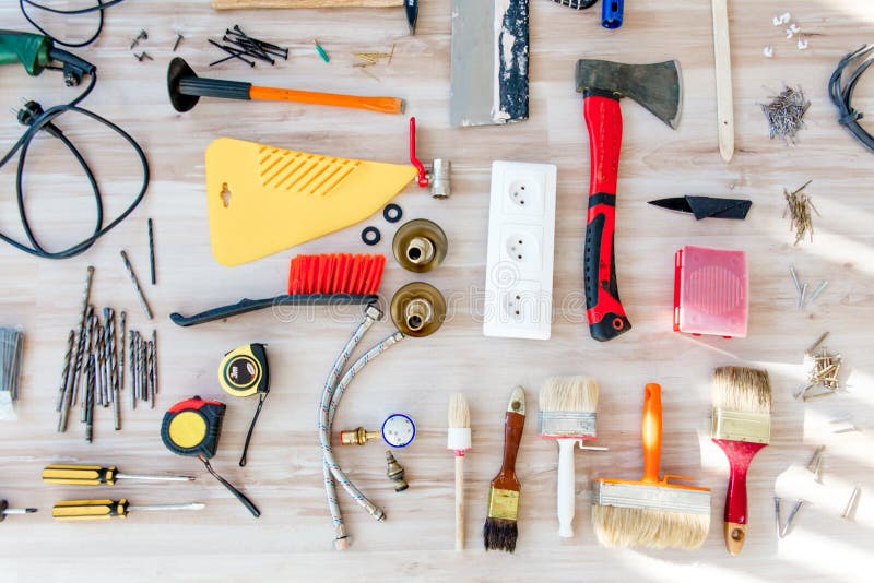 A Set of Construction Tools or Instruments Stock Photo - Image of ...