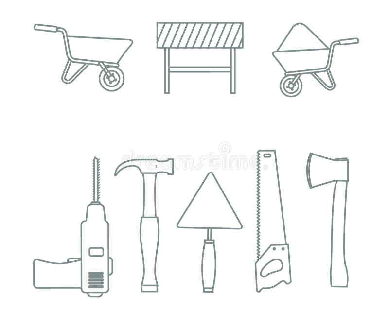 Set of Construction Tools with Line Art Style. Trendy Vector ...
