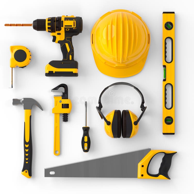 Set of Construction Tools for Repair and Installation on White ...