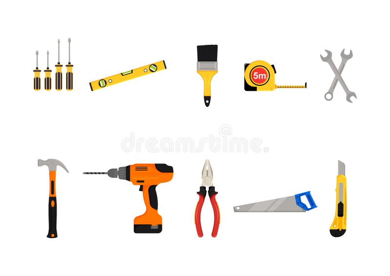 Set of Construction Tools Vector Illustration on White Background Stock ...