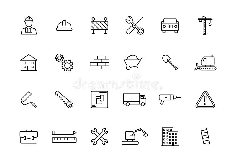 Set of 24 Construction Web Icons in Line Style. Building, Engineer ...