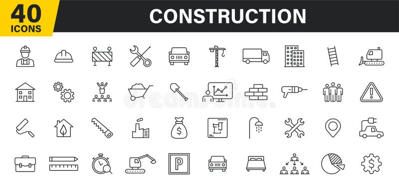 Set of 24 Construction Web Icons in Line Style. Building, Engineer ...