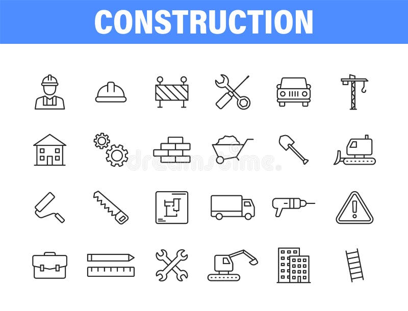 Set of 24 Construction Web Icons in Line Style. Building, Engineer ...