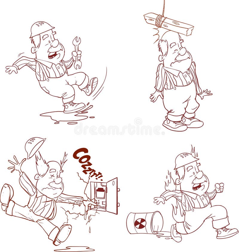 Set of Construction Worker, Accident Working, Safety First, Heal Stock ...