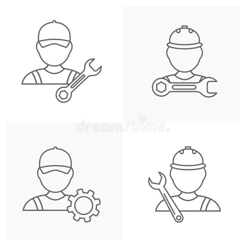 Set of Construction Worker Icon Vector, Engineering Simple Icon ...