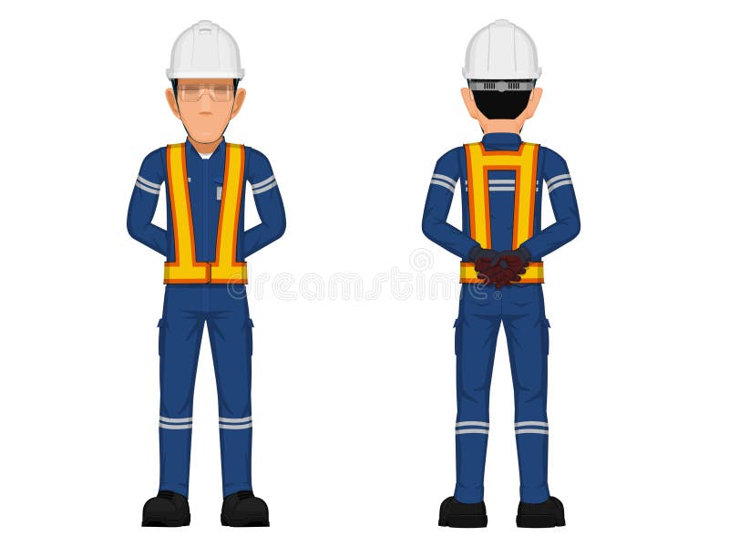 Set of Construction Worker in the Position of Parade Rest Stock Vector ...