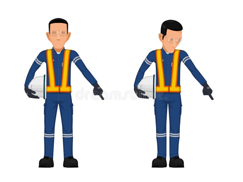 Set of Construction Worker in the Position of Pointing Something on the ...
