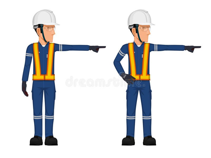 Set of Construction Worker in the Position of Pointing Something beside ...