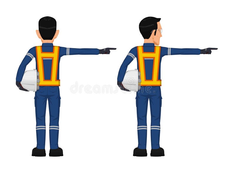 Set of Construction Worker in the Position of Pointing Something beside ...