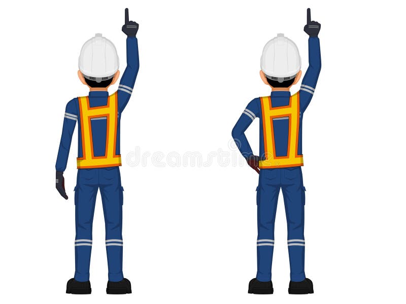 Set of Construction Worker in the Position of Pointing Something Over ...