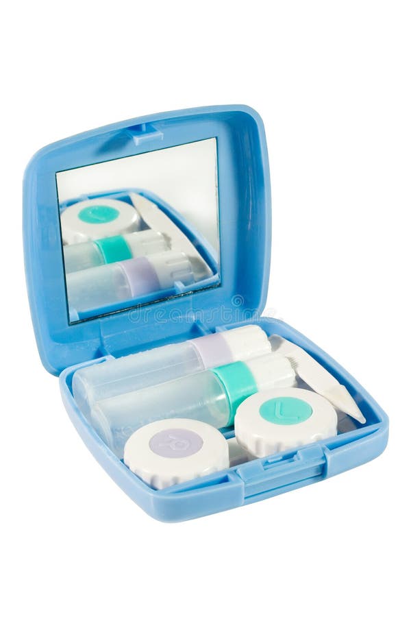 Set of Contact Lens Cases and Bottles Stock Photo - Image of bottle ...