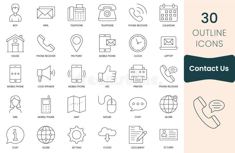 Set of Contact Us Icons. Thin Outline Icons Pack Stock Vector ...