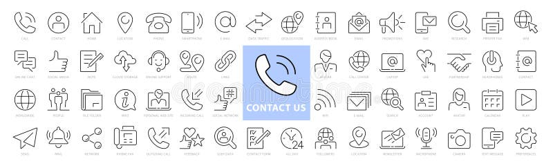 Set of 60 Contact Us Web Icons in Line Style. Web and Mobile Icon Stock ...
