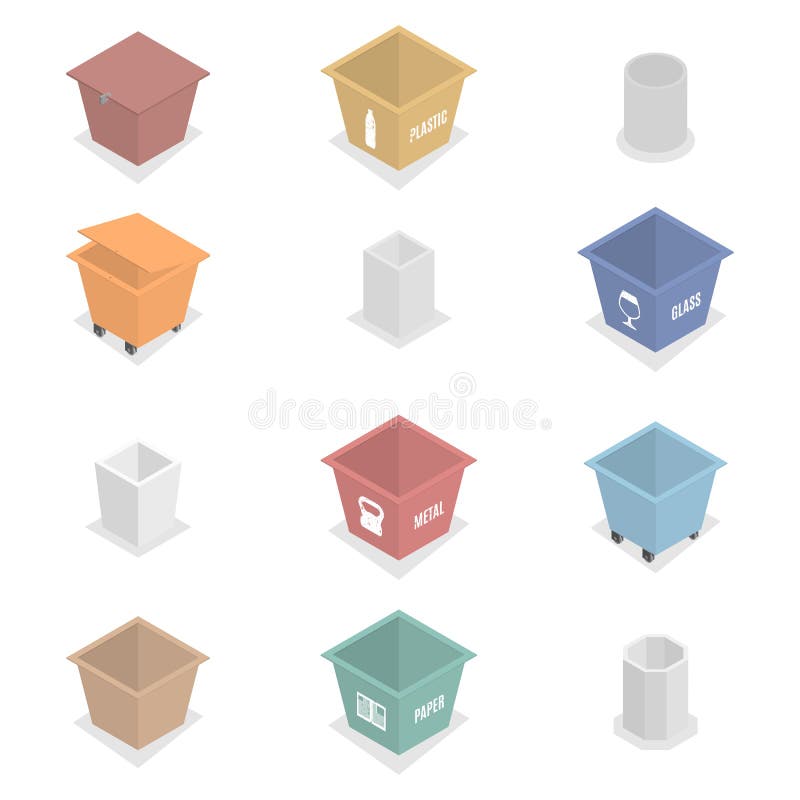 Set of 3D Garbage Cans, Vector Illustration Stock Vector - Illustration ...