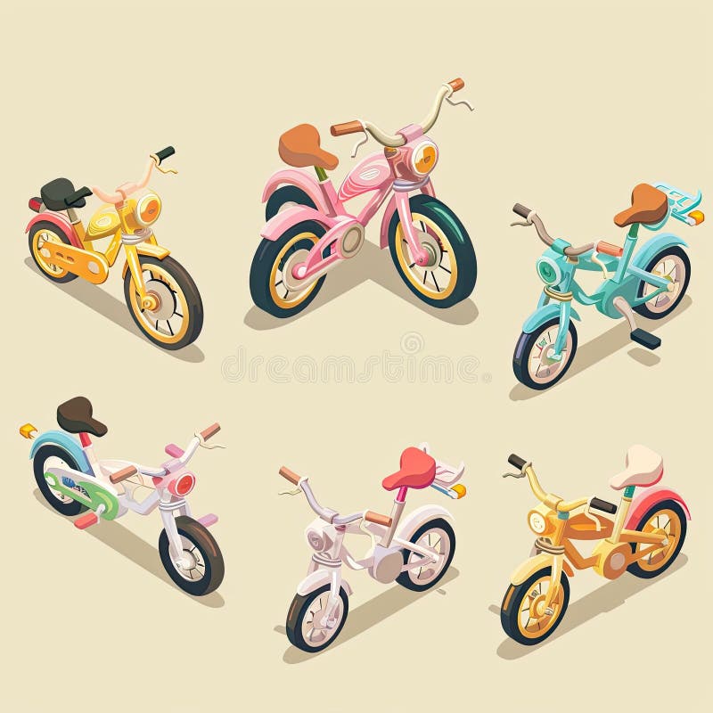 The Set Contains Various Types of Bicycles, Including Wheels and Tires ...