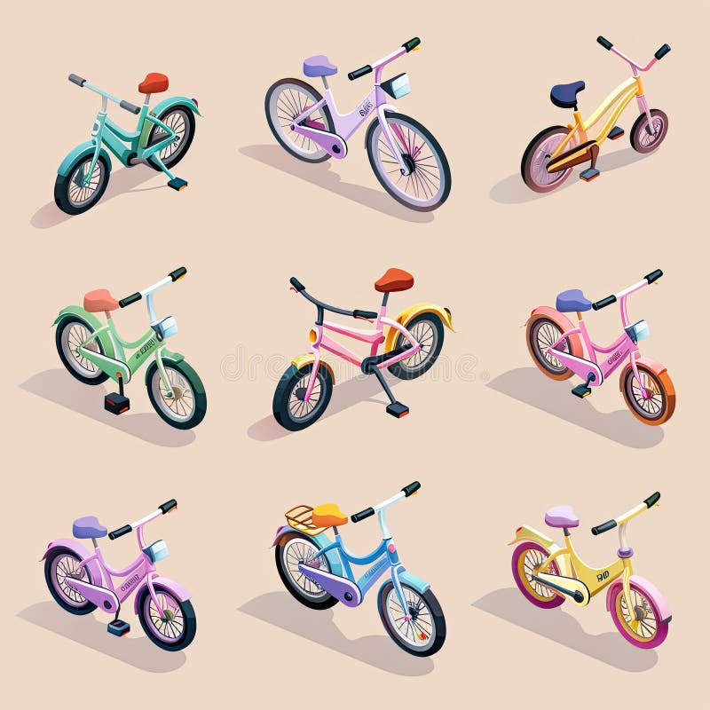 The Set Contains Various Types of Bicycles, Including Wheels and Tires ...