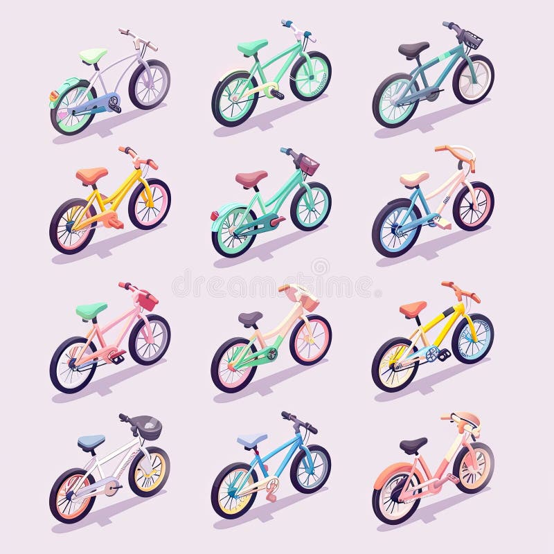 The Set Contains Various Types of Bicycles, Including Wheels and Tires ...