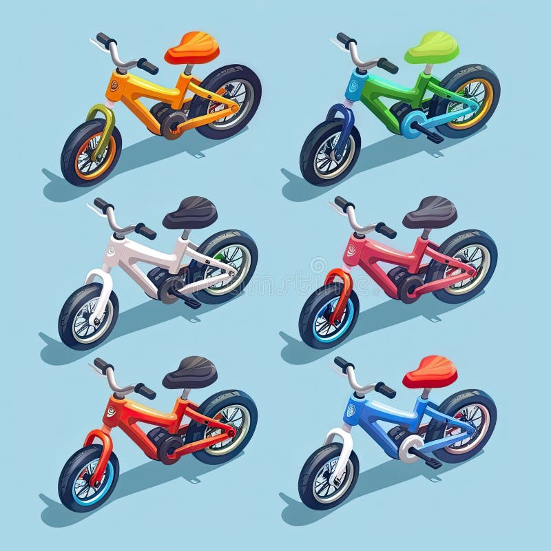 The Set Contains Various Types of Bicycles, Including Wheels and Tires ...