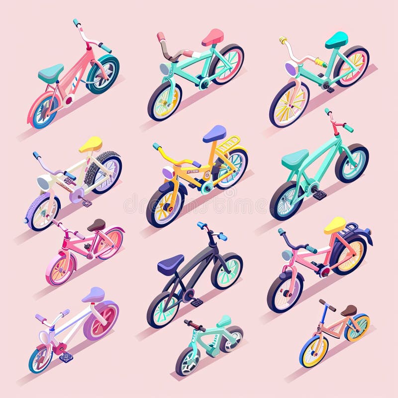 The Set Contains Various Types of Bicycles, Including Wheels and Tires ...