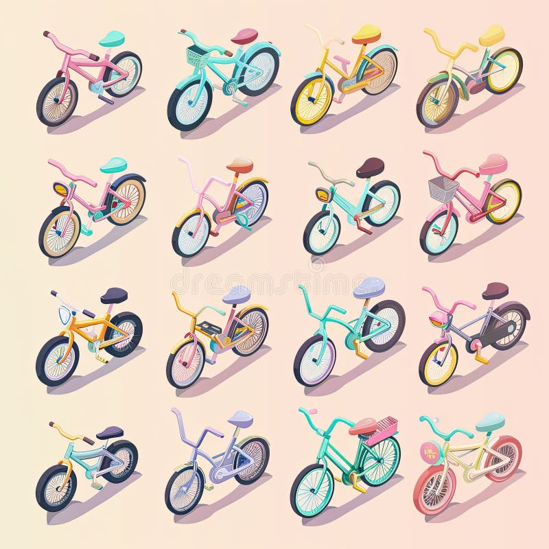 The Set Contains Various Types of Bicycles, Including Wheels and Tires ...