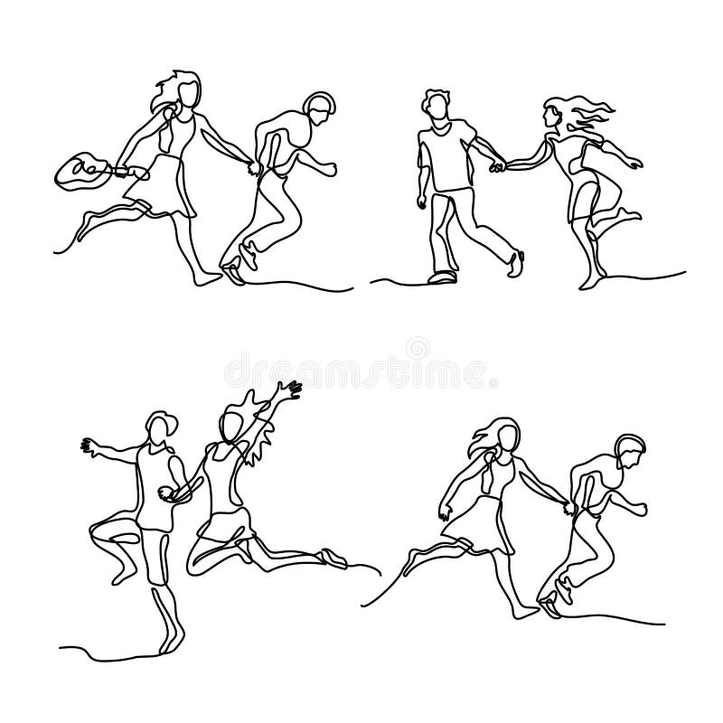 Set Continuous Happy Running Couple Stock Vector - Illustration of ...