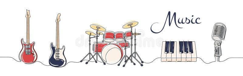 Set of Continuous One Line Drawing of a Musical Instruments Stock ...