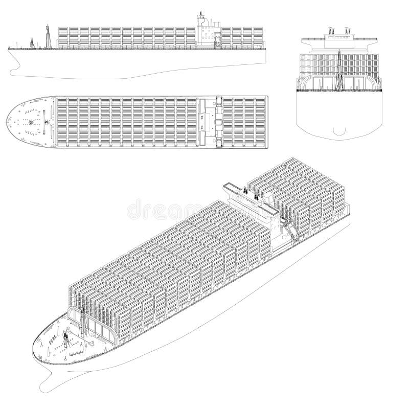 Contour of a Cargo Ship for Containers from Black Lines Isolated on a ...