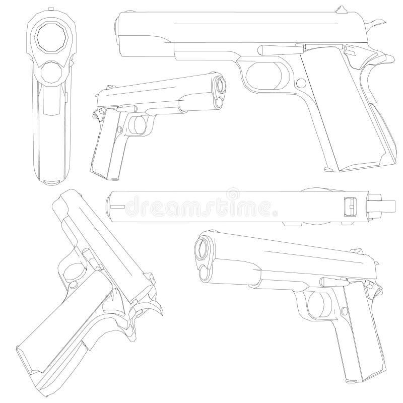 Pistol 1911 Gun Fire 45 Caliber Stock Vector - Illustration of ...
