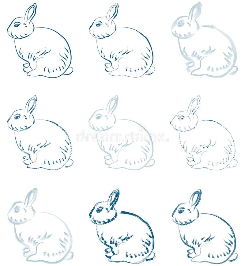 Outline Drawings of Rabbit in Different Graphic Techniques Stock Vector ...
