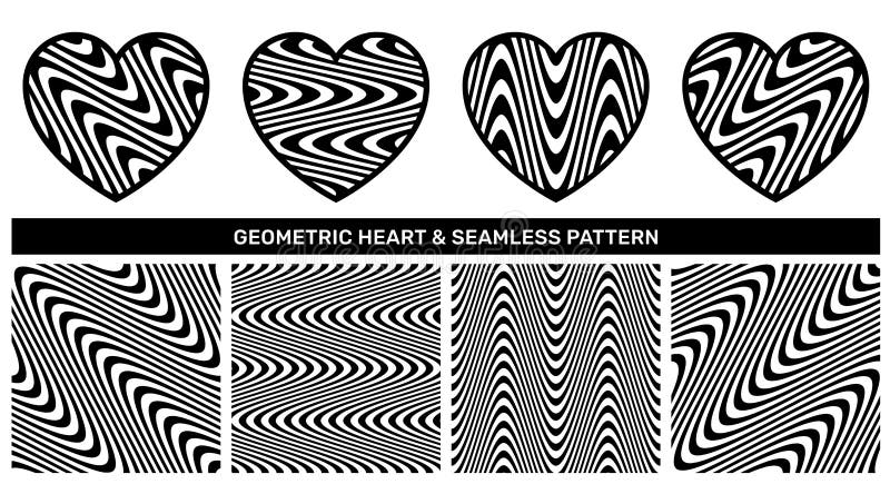 Geometric Wavy Heart and Seamless Pattern Stock Vector - Illustration ...