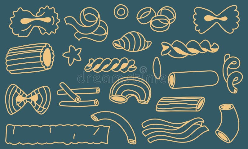 Set of Contoured Pasta of Various Shapes. a Collection of Vector ...